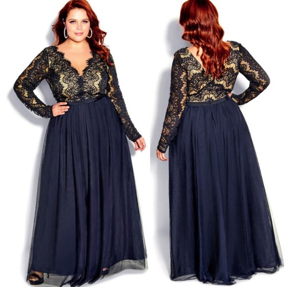 City Chic | Dresses | Nwt City Chic Rare Beauty Navy Lace Tulle Maxi ...